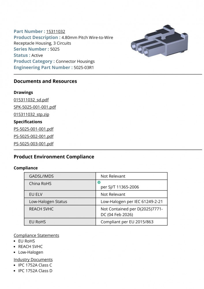 Technical document image 1 for MOLEX 15311032