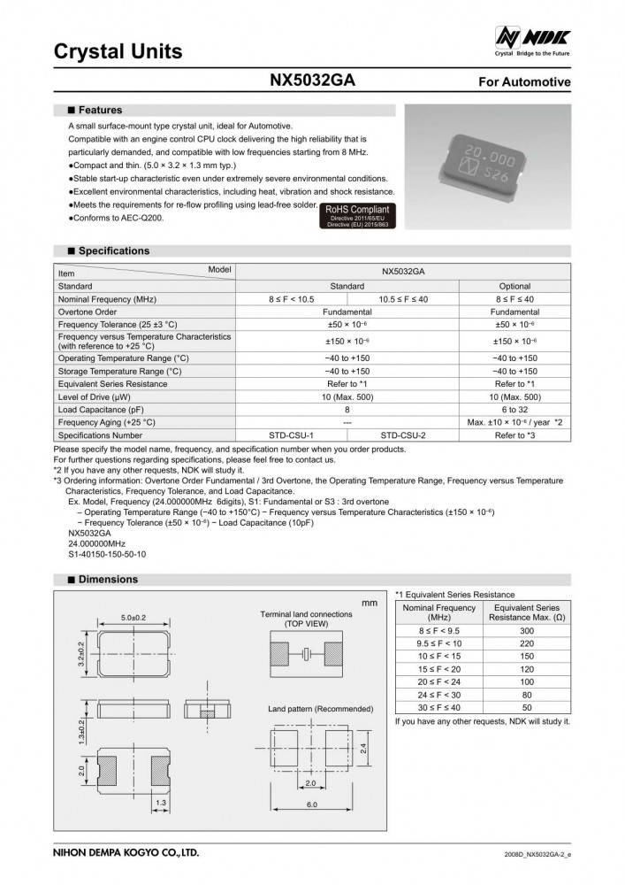 NDK NX5032GA technical document page