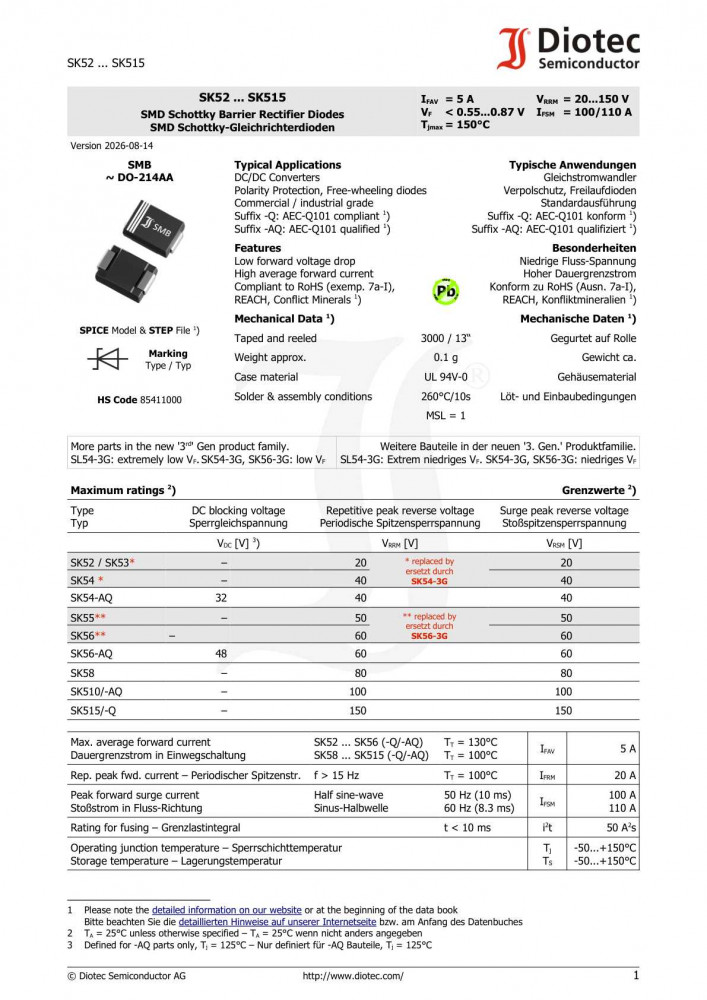DIOTEC SK510 datasheet page 1