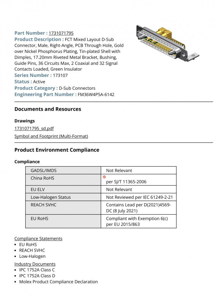 MOLEX 1731071795 product drawing page 1