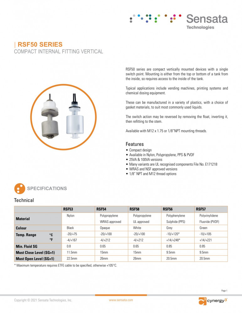 RSF50 series product document page 1