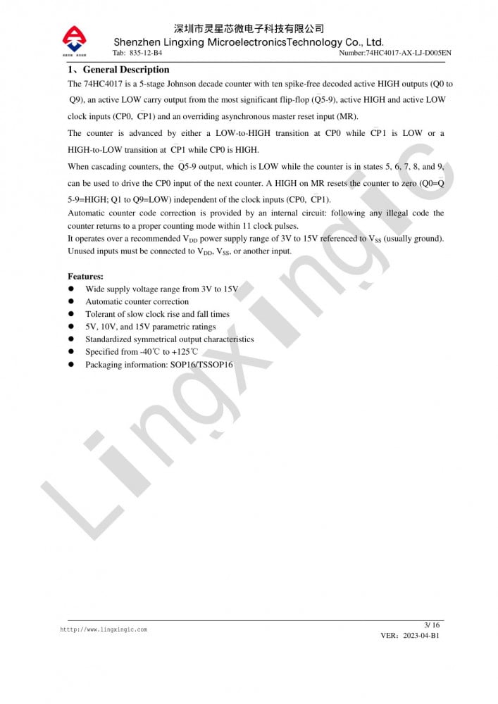 74HC4017D(LX) datasheet page 3