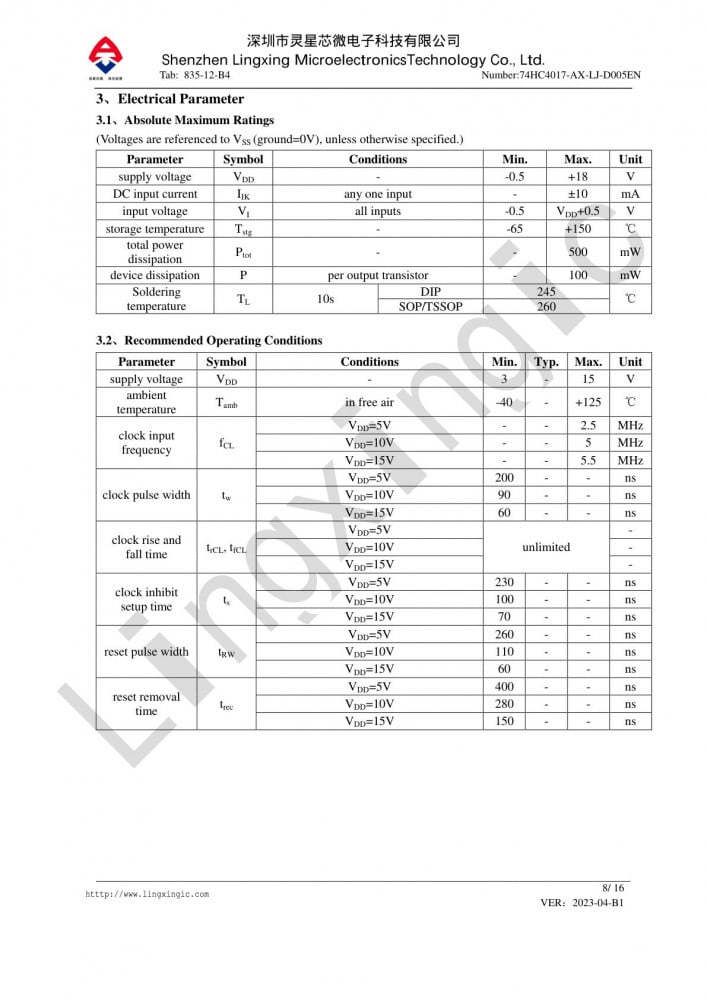 74HC4017D(LX) datasheet page 8
