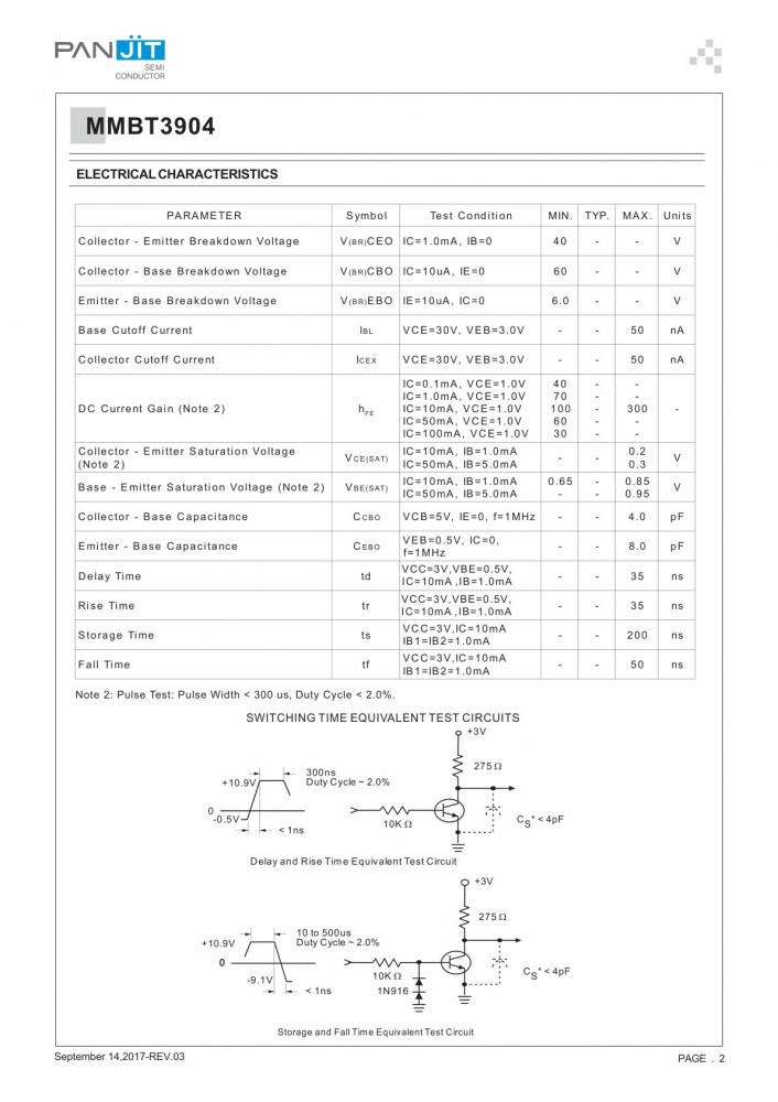 PANJIT MMBT3904 datasheet page 2