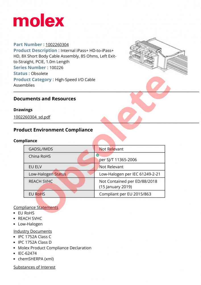 MOLEX 100226 series drawing, page 1