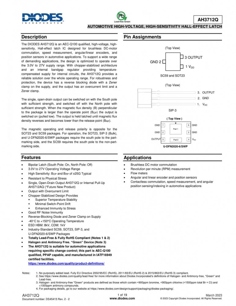 AH3712Q datasheet page 1
