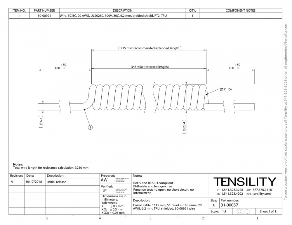 Tensility International drawing image for cable assembly 31-00057
