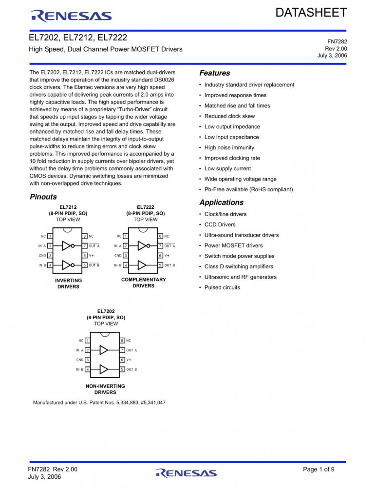 EL7212CSZ datasheet page 1