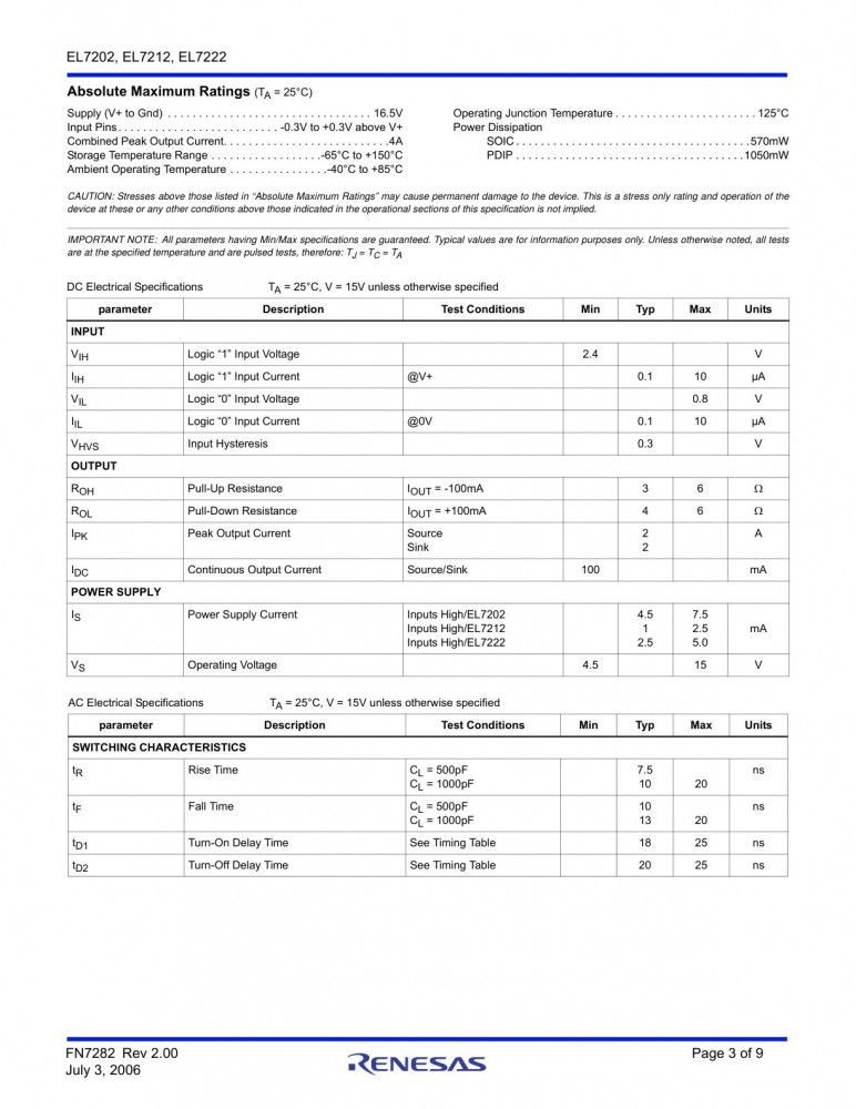 EL7212CSZ datasheet page 3