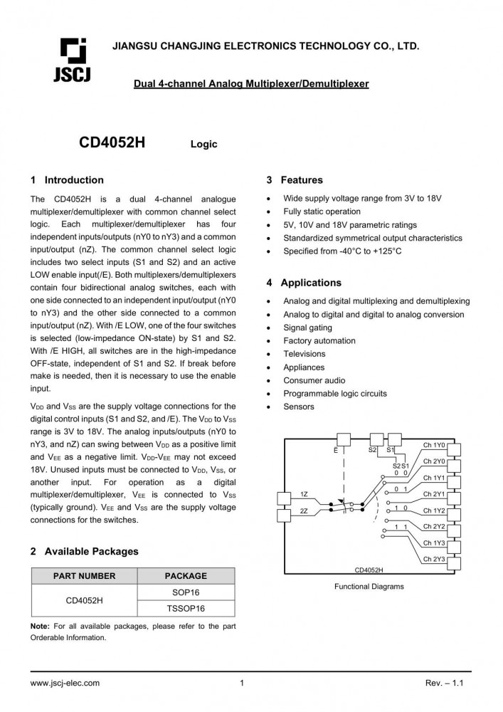 CD4052HBEN datasheet page 1