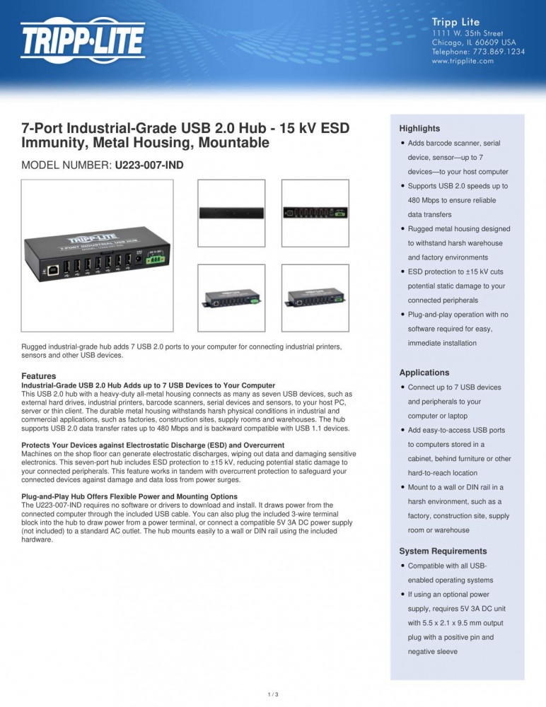 U223-007-IND technical document page 1