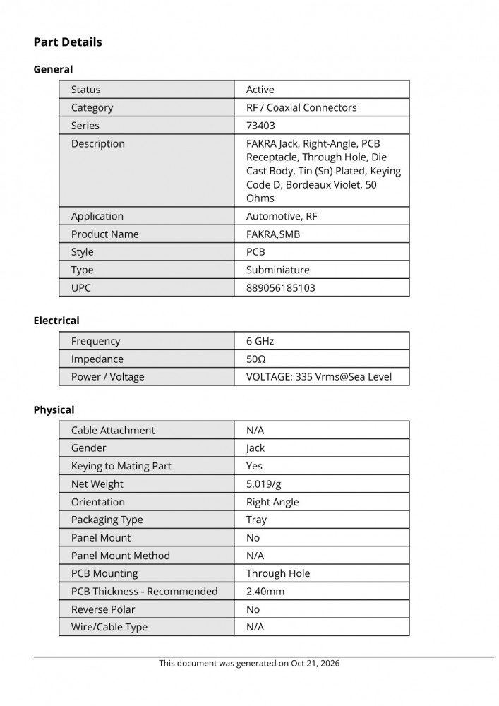 Technical document image, page 2 for MOLEX 734036803
