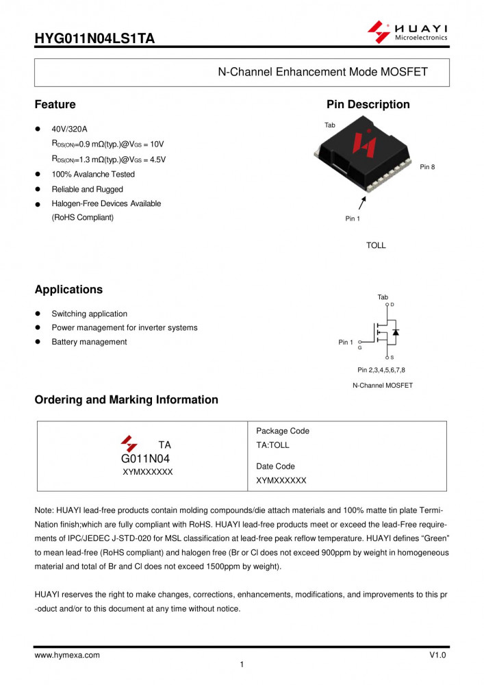 HYG011N04LS1TA datasheet page 1