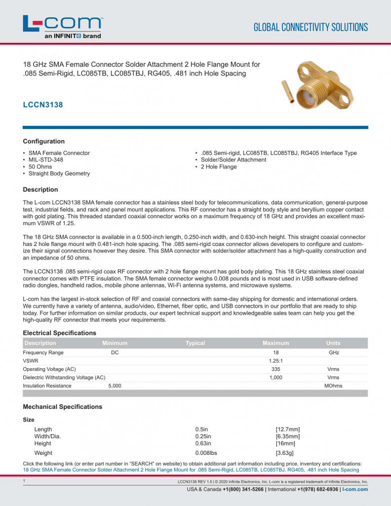 LCCN3138 product documentation page 1