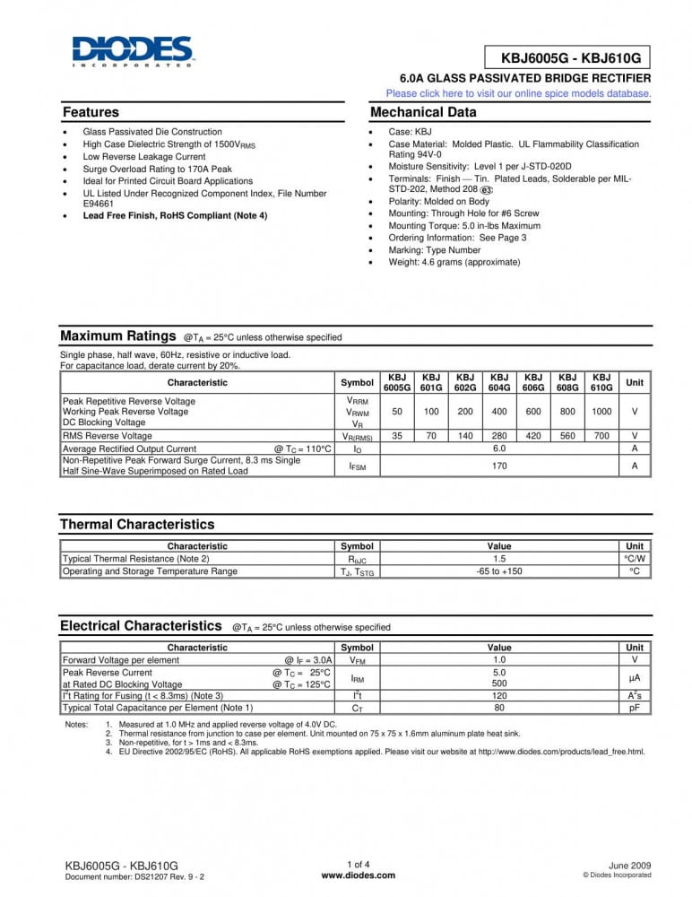 KBJ601G datasheet page 1