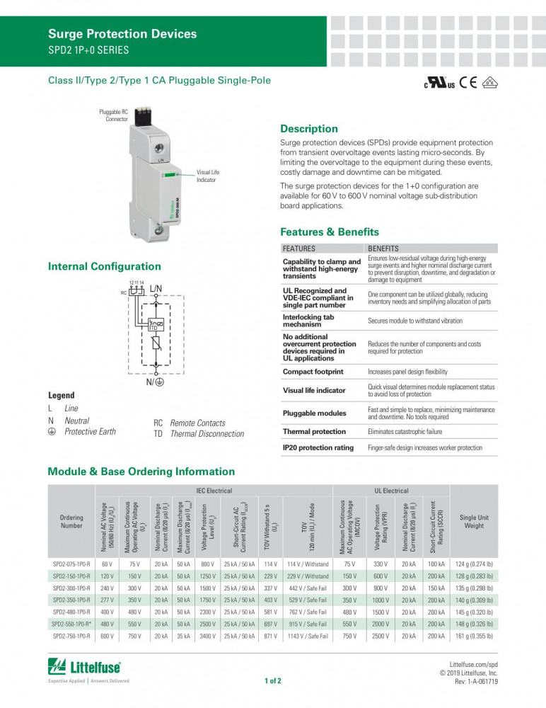 Littelfuse SPD2-300-1P0 technical document page 1