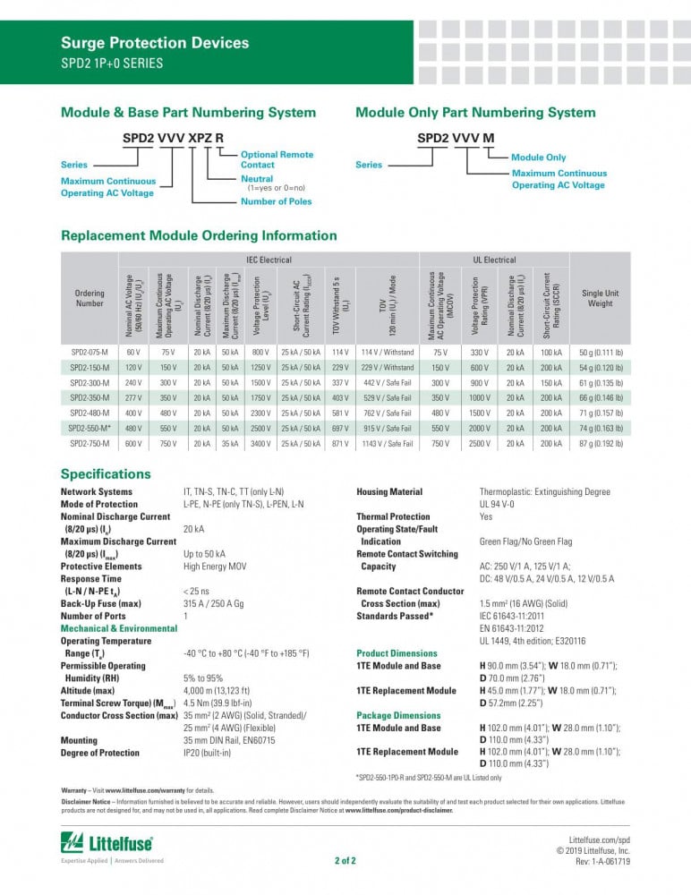 Littelfuse SPD2-300-1P0 technical document page 2