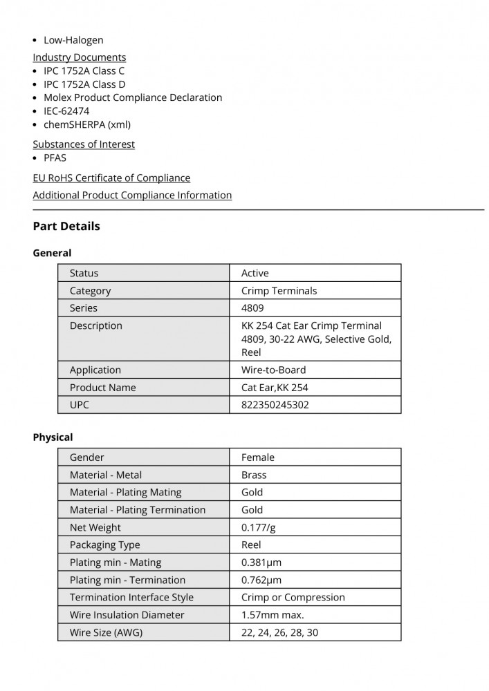 Molex KK 254 product specification page 2
