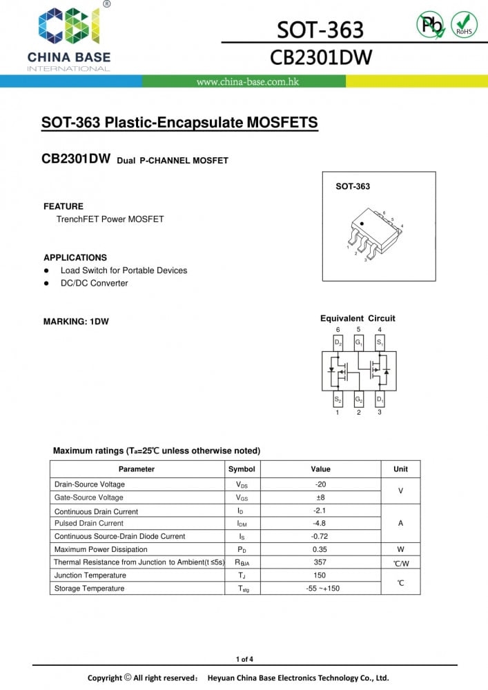 CB2301DW datasheet page 1