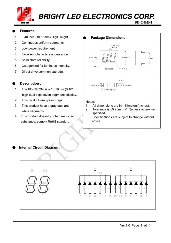 BD-C402NI technical document page 1