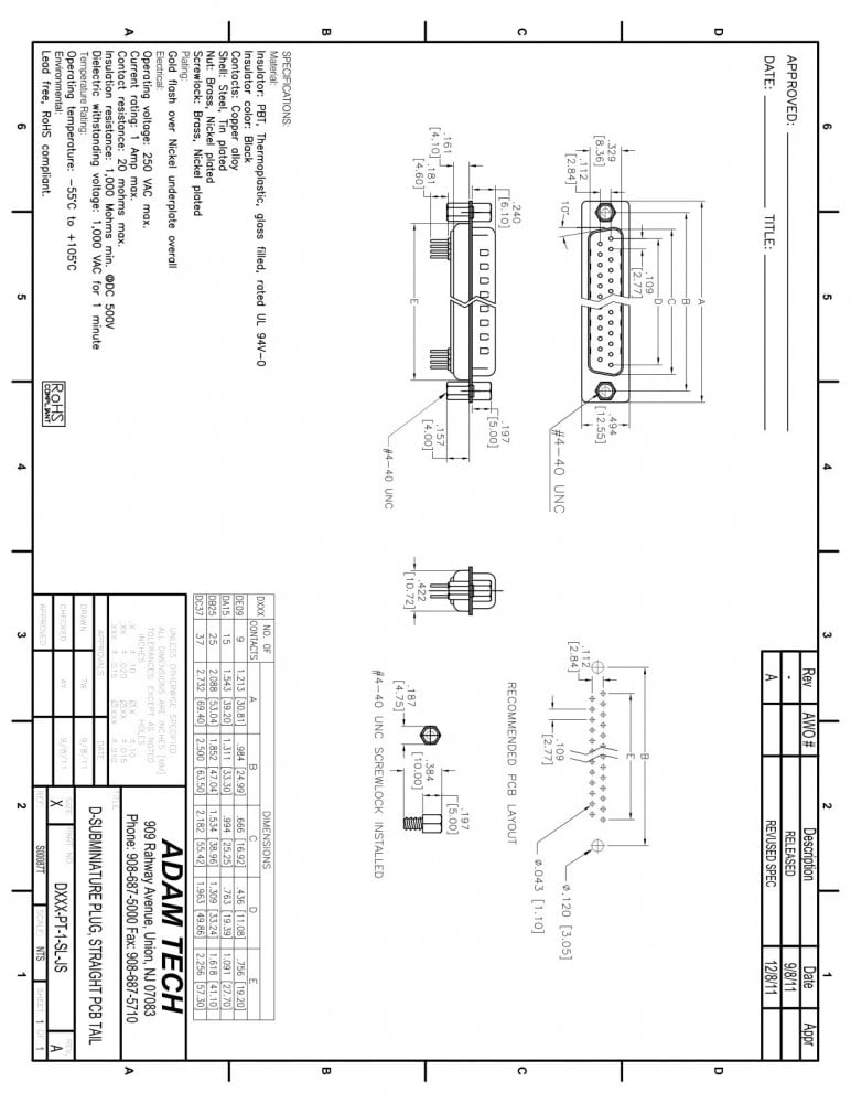 ADAM TECH DB25 dimensional drawing preview