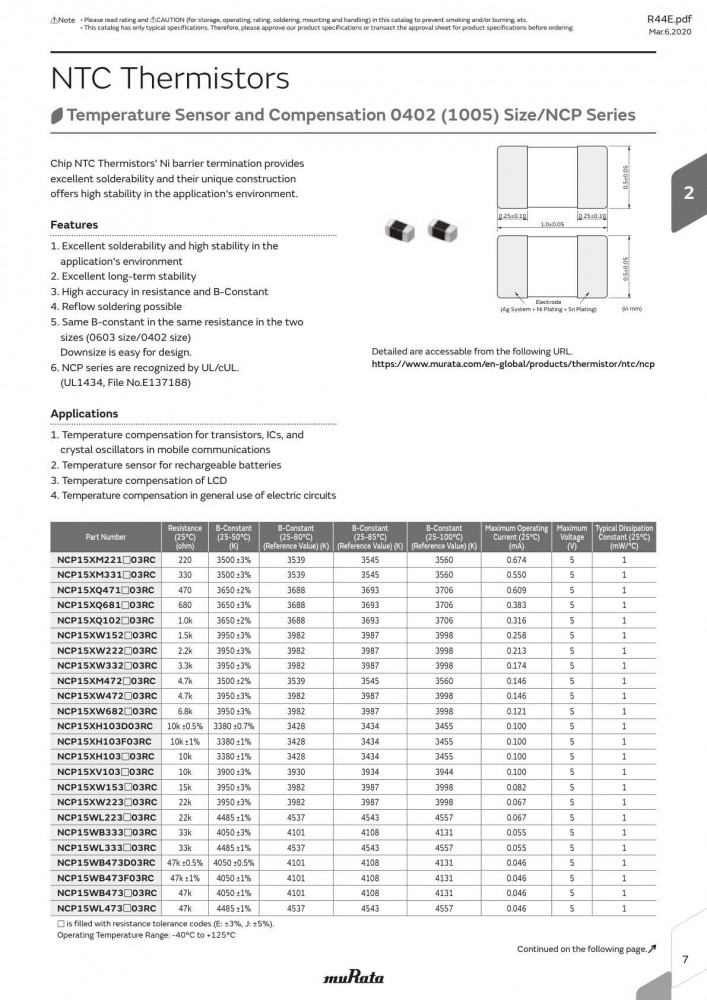 Murata NTC thermistor catalog page 9