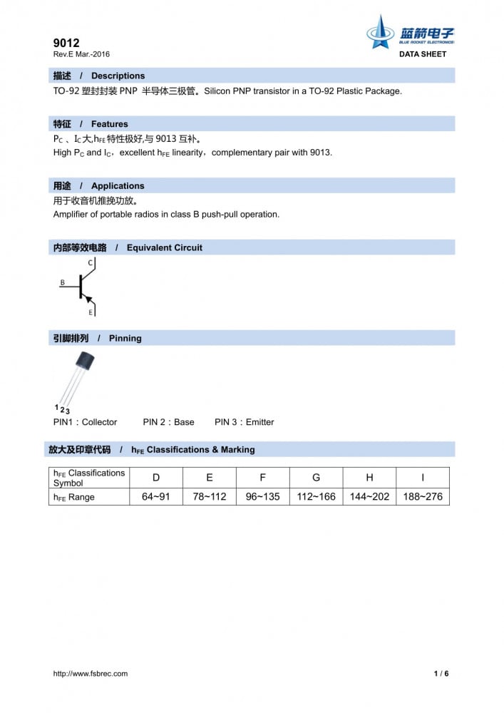 BLUE ROCKET 9012-H datasheet page 1