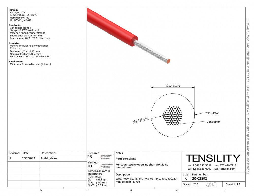 Tensility International 30-02892 product drawing and specification page