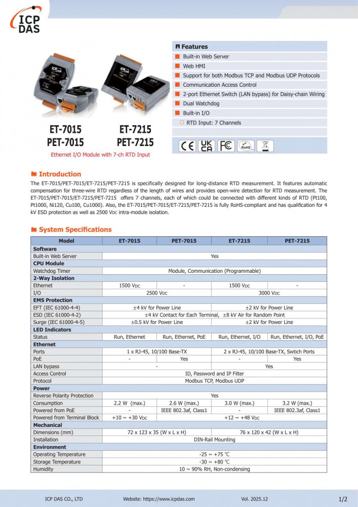 PET-7215 technical document page 1