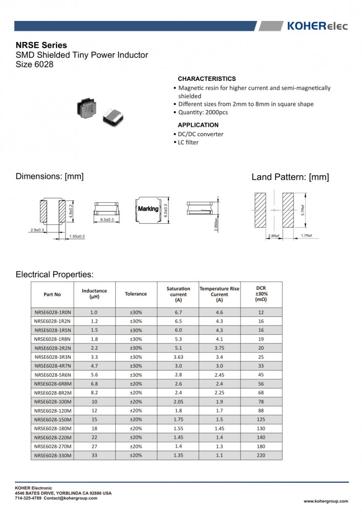 NRSE6028 series datasheet page 1