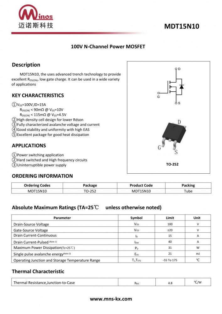 MDT15N10 datasheet page 1