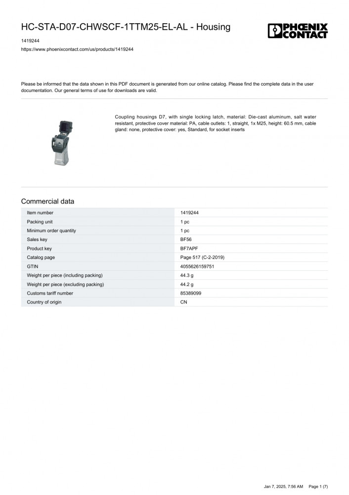 Phoenix Contact 1419244 technical document page 1