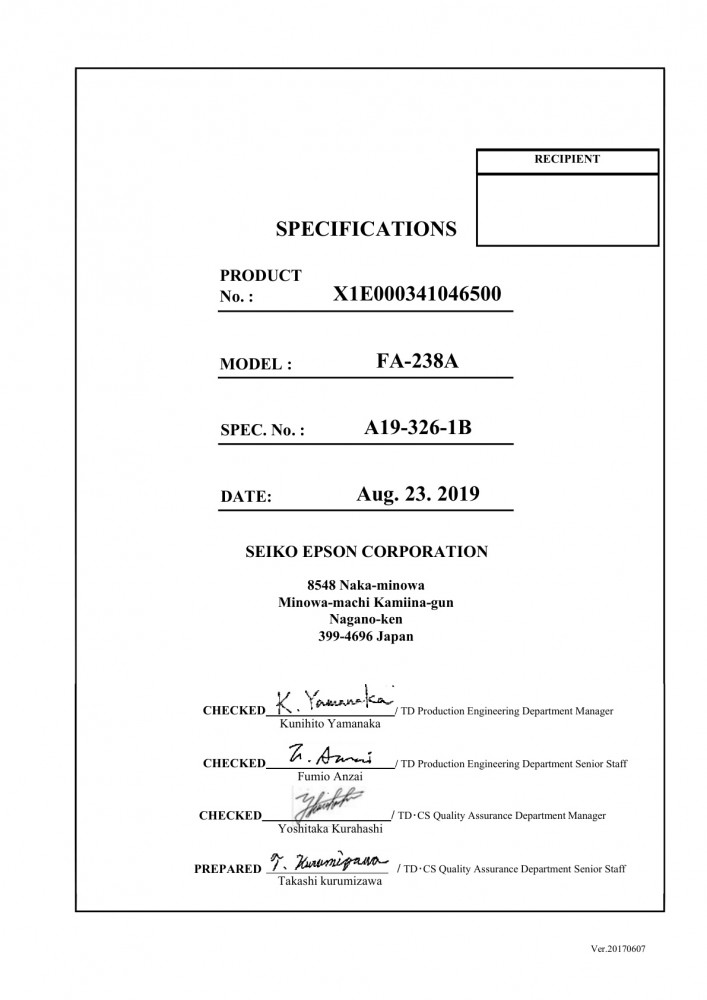 FA-238A specification page 1