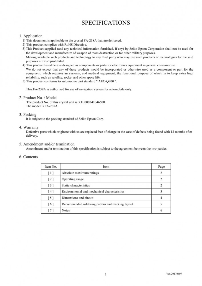 FA-238A specification page 2