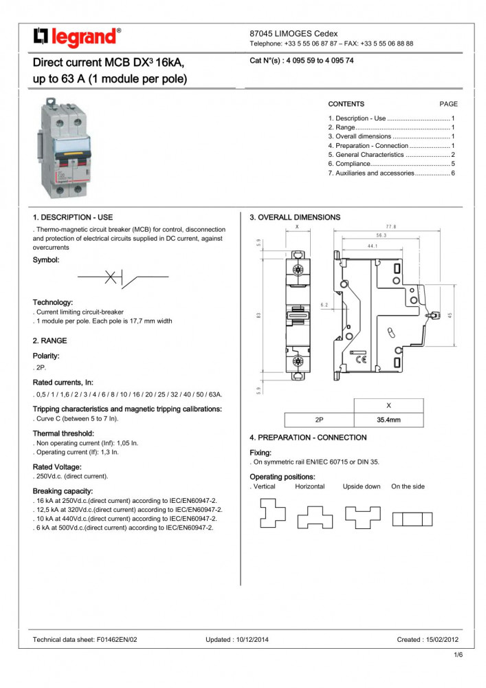 Legrand DX³ DC MCB technical document page 1