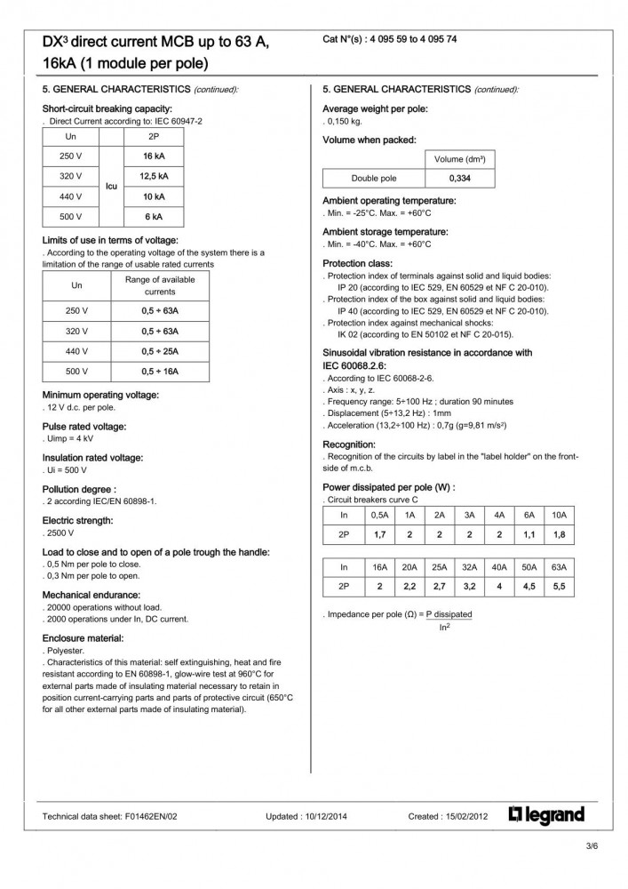 Legrand DX³ DC MCB technical document page 3
