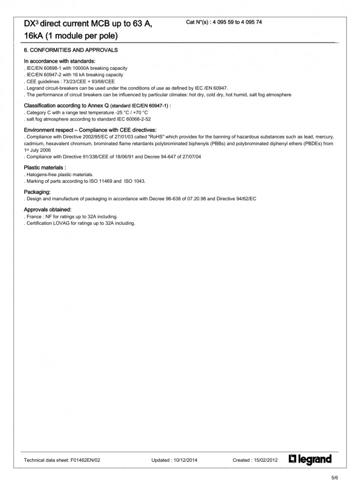 Legrand DX³ DC MCB technical document page 5