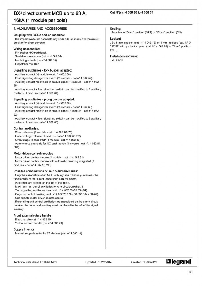 Legrand DX³ DC MCB technical document page 6