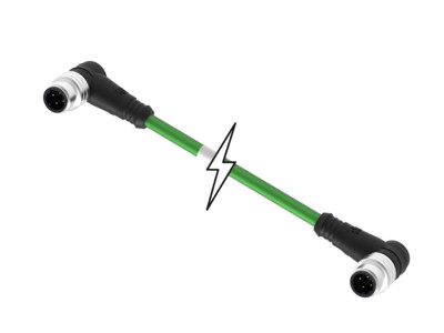 Micro-Change (M12) Double-Ended Cordset, 4 Poles, D-Coded, Male (90°) to Male (90°), 22 AWG, PUR Cable, 1.0m (3.28') Length