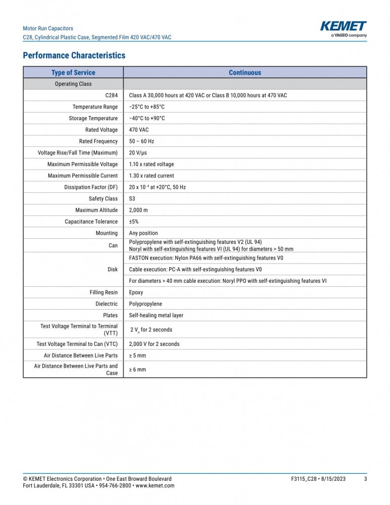 KEMET C28 datasheet page 3