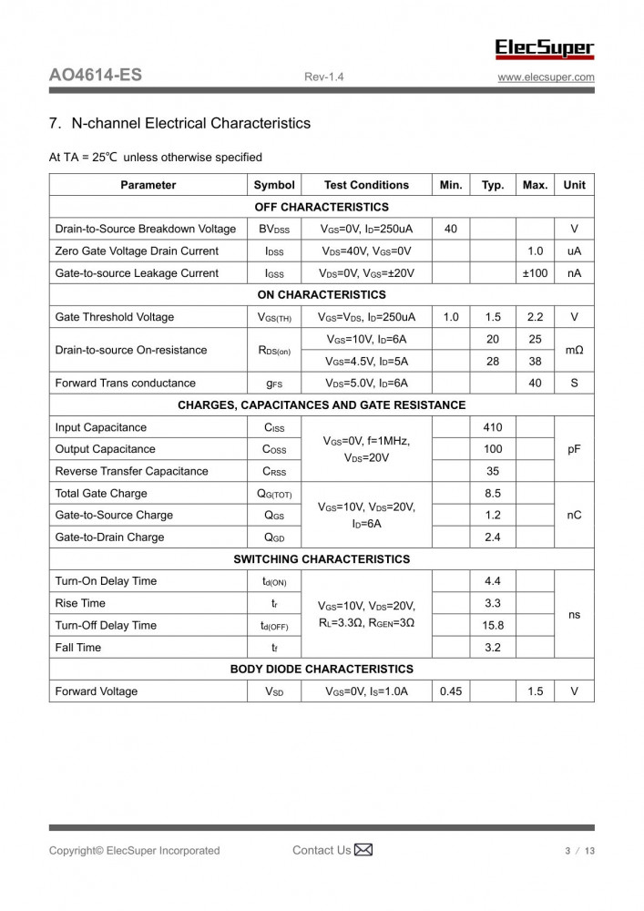 AO4614-ES datasheet page 3