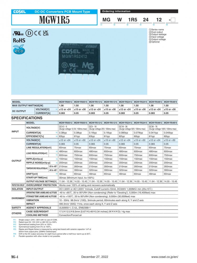 Cosel MG-series datasheet page 4