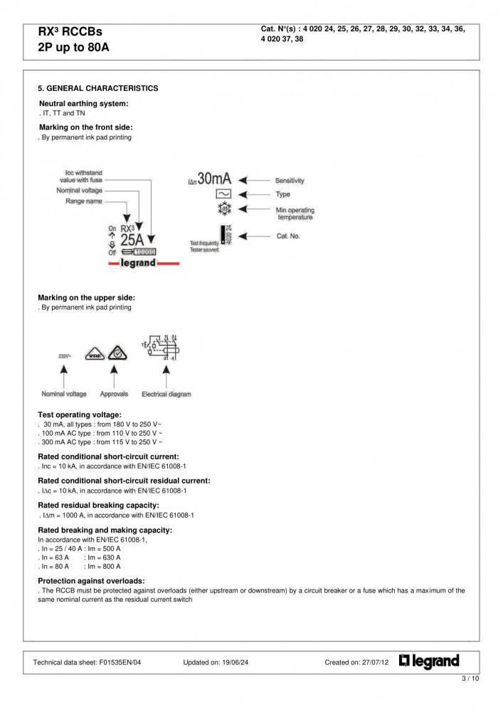 Legrand RX³ RCCB datasheet page 3