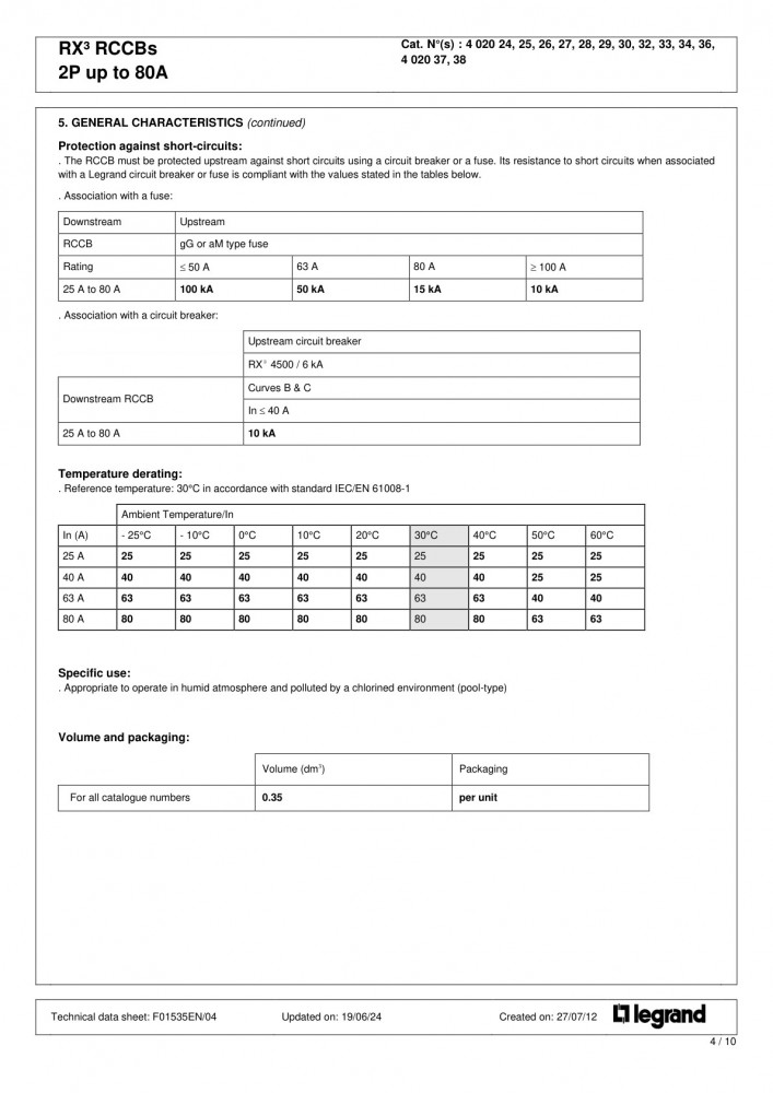 Legrand RX³ RCCB datasheet page 4