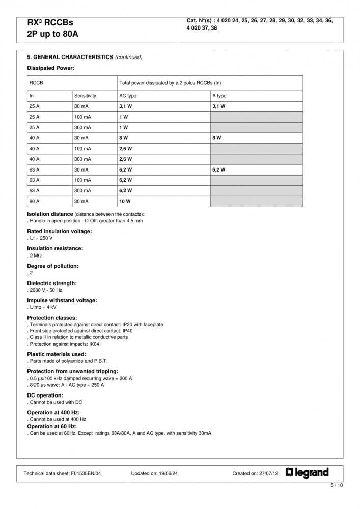 Legrand RX³ RCCB datasheet page 5