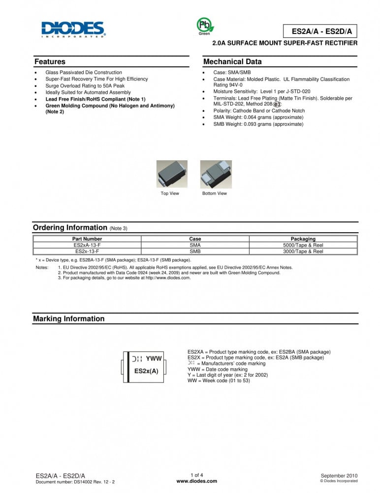 ES2BA-13-F datasheet page 1