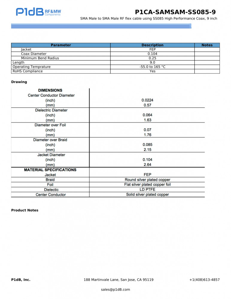 P1CA-SAMSAM-SS085-9 technical document, page 2