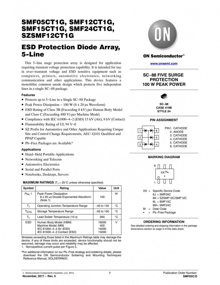 SMF05CT2G datasheet page 1