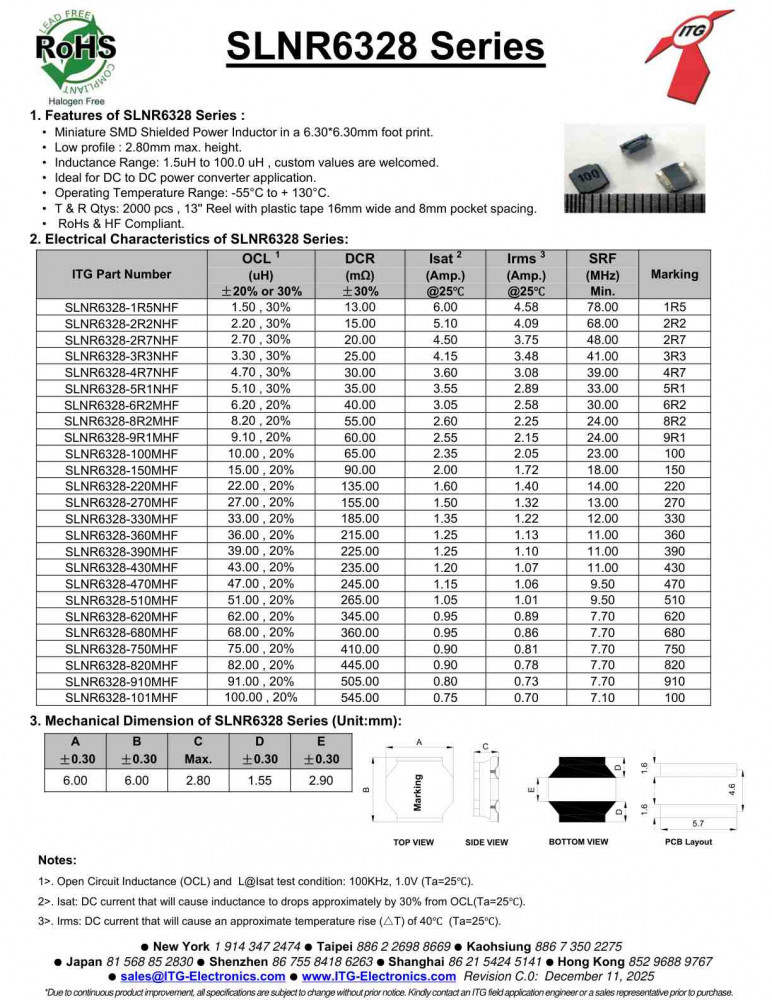 ITG Electronics SLNR6328 series product document preview