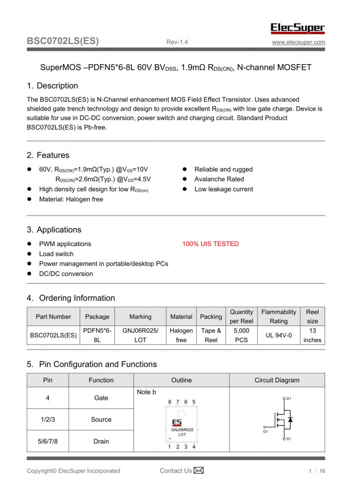 BSC0702LS(ES) datasheet page 1